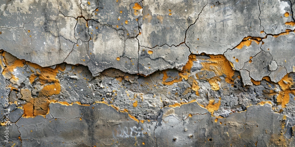 Concrete showing signs of wear, adorned with cracks and graffiti, tells ...