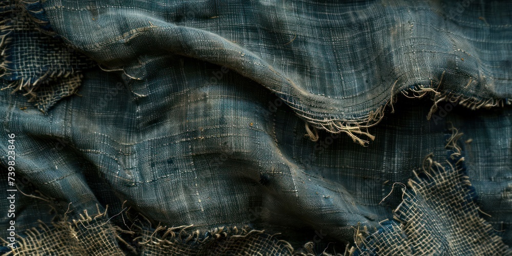 Weathered fabric texture overlay, frayed edges and thinning material ...