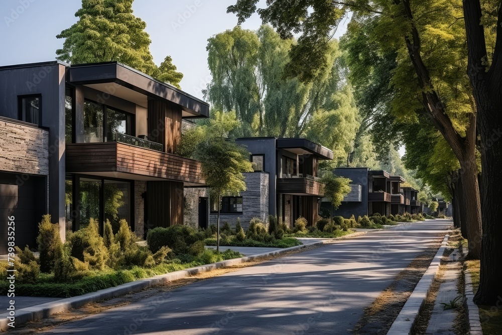 Eco-friendly residential area or eco-village that focuses on community ...