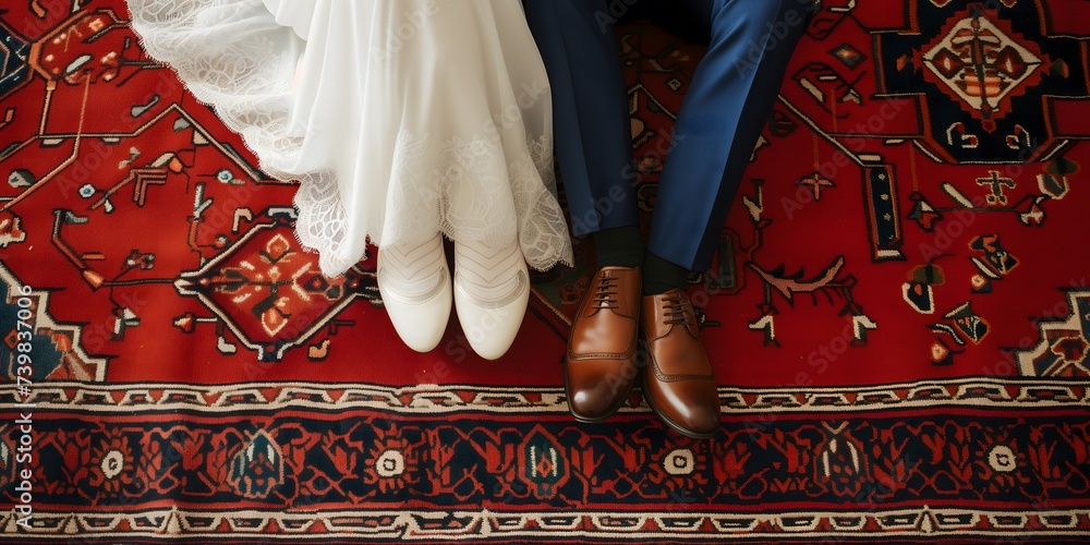 Bride and Groom muslim dressed with traditional clothes sitting Persian ...