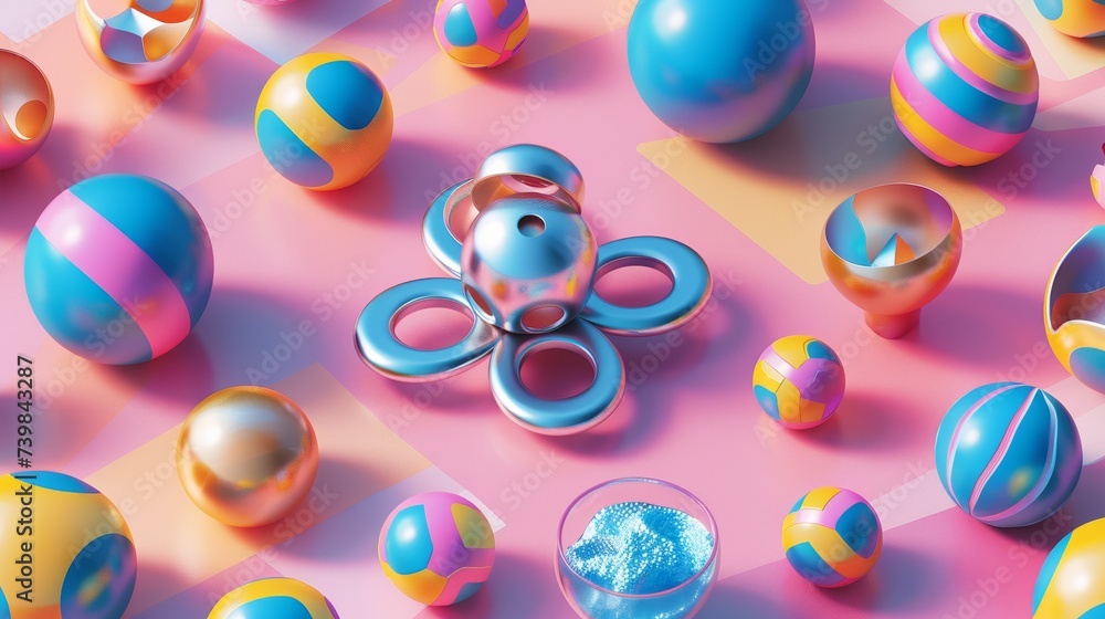 digital illustration featuring a collection of fidget toys designed for ...