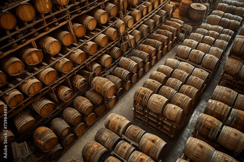 An aerial perspective of a bourbon distillery warehouse, showcasing ...