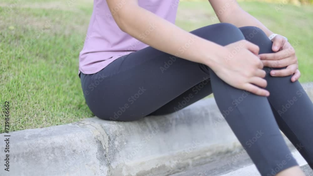 Female athlete suffered leg injury and pain. Runner fell, injury and ...