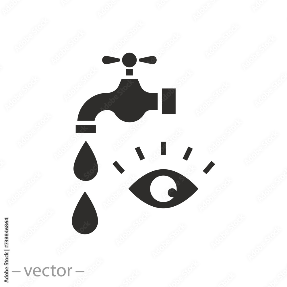 rinse eyes with clean water icon, eye wash, first aid, flat symbol ...