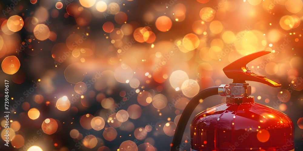 Blurred background fire department scene with fire extinguisher and ...