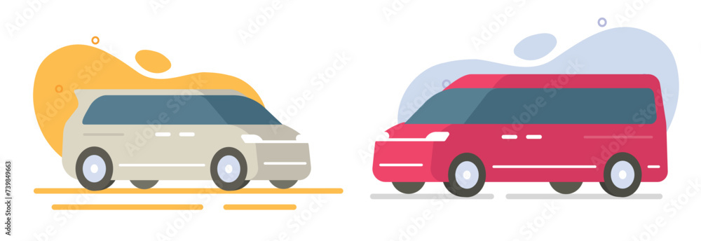 Van minivan car flat icon vector graphic illustration set, small ...