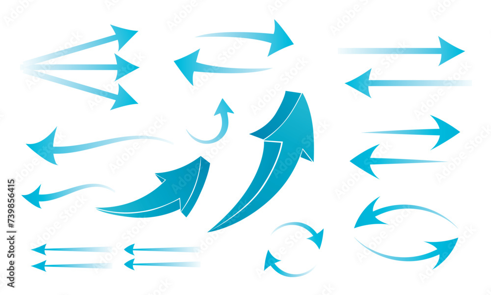 Blue arrows clean fresh air flow collection. Flat style curved arrow ...
