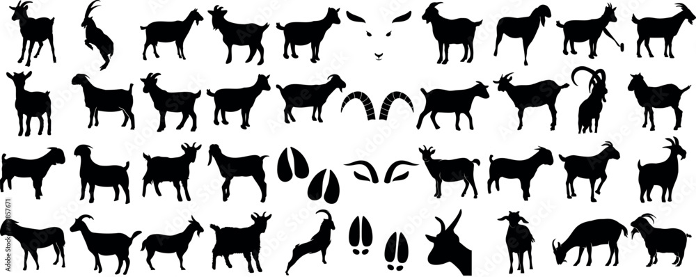 Goat silhouettes, vector illustration, various poses of goat. Perfect ...