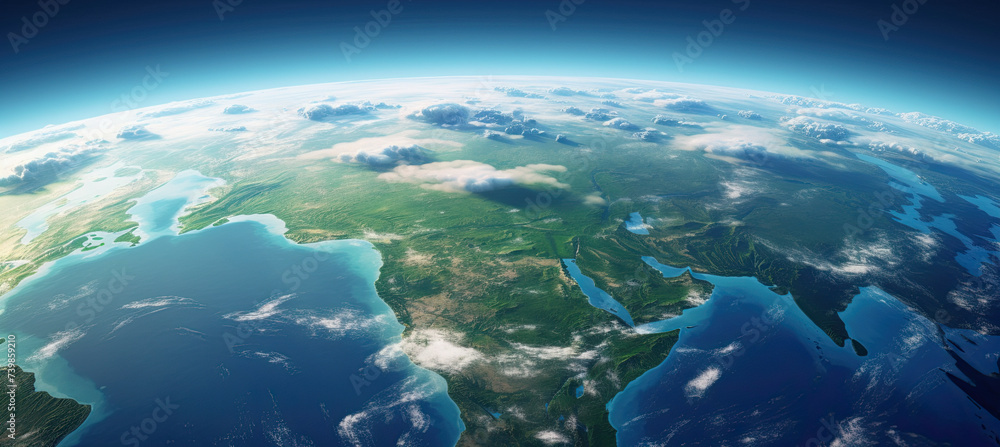 World map, Earth flat view from space. Physical map on global satellite ...