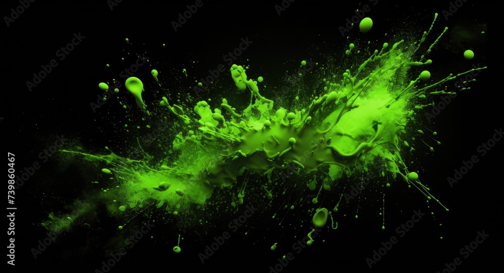 Neon Green Splatter Effect on Black Background - Abstract Digital ...