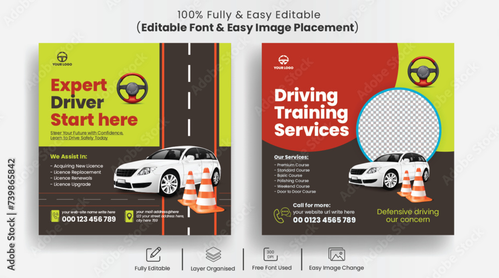 Editable Driving school Instagram post and social media post banner ...