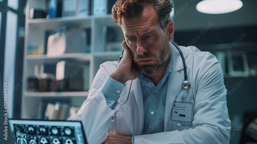 Doctor's Dilemma: Sad Physician Examines MRI Scan, Confronted with ...