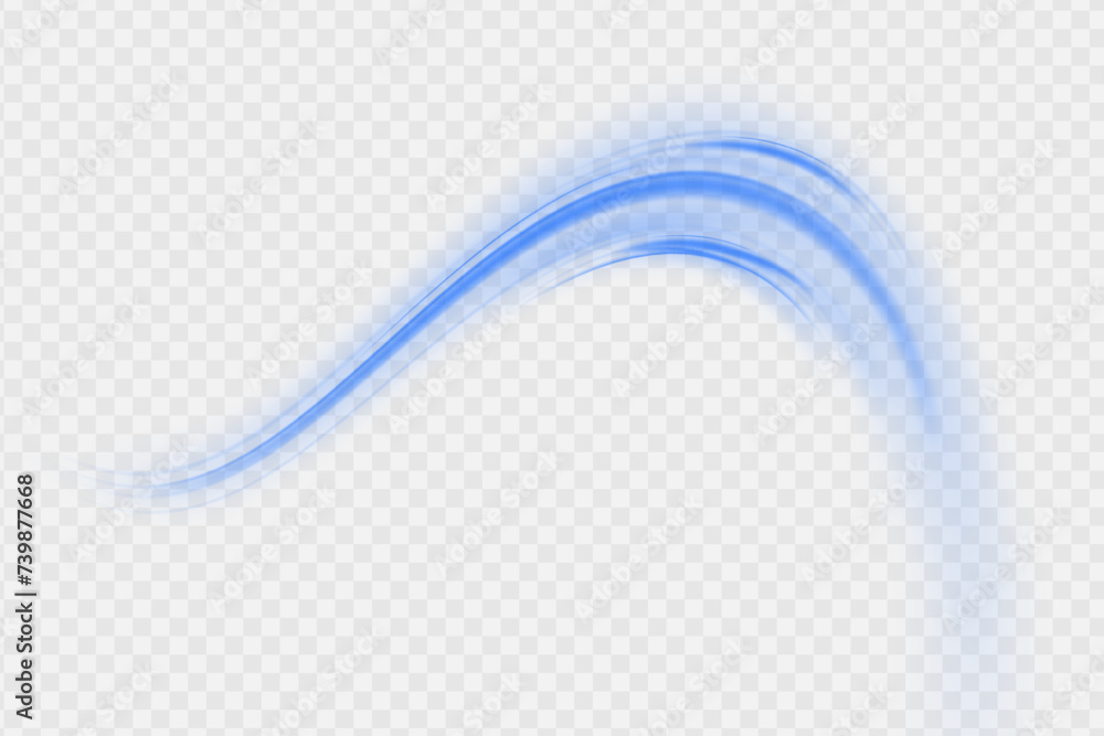 Wavy transparent curved lines in the form of a blue wave, dynamically ...