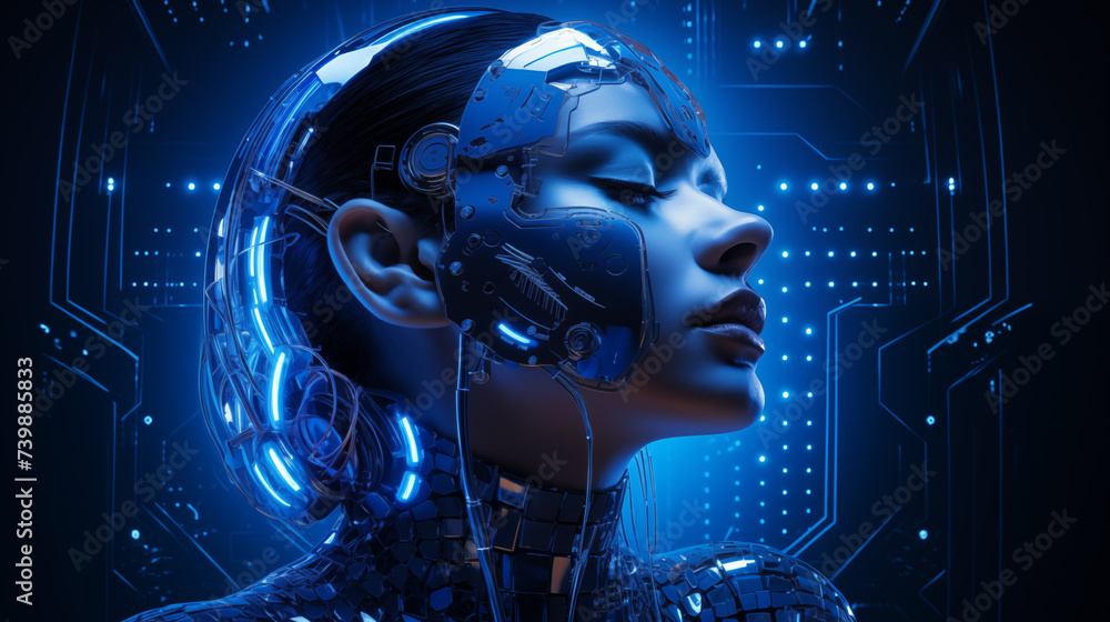 Cybernetic female with advanced neural interface portrait image. AI ...