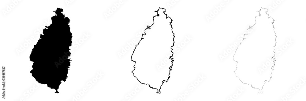 Saint Lucia country silhouette. Set of 3 high detailed maps. Solid ...