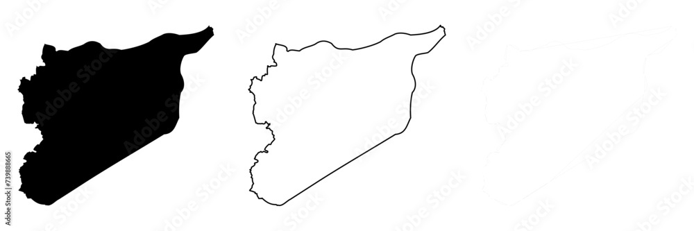 Syria country silhouette. Set of 3 high detailed maps. Solid black ...