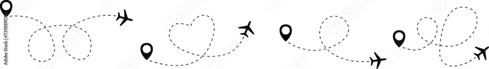 Grafika wektorowa Stock: Airplane line path icon set of air plane ... Grafika wektorowa Stock: Airplane line path icon set of air plane ...