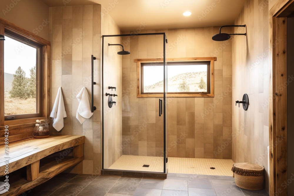Design of a modern bathroom interior, shower cabin with toilet, sink in ...