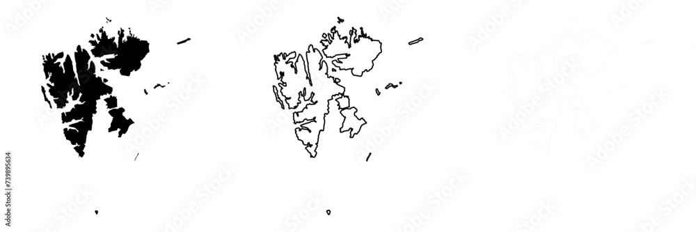 Svalbard, aka Spitzbergen, silhouette. Set of 3 high detailed maps ...
