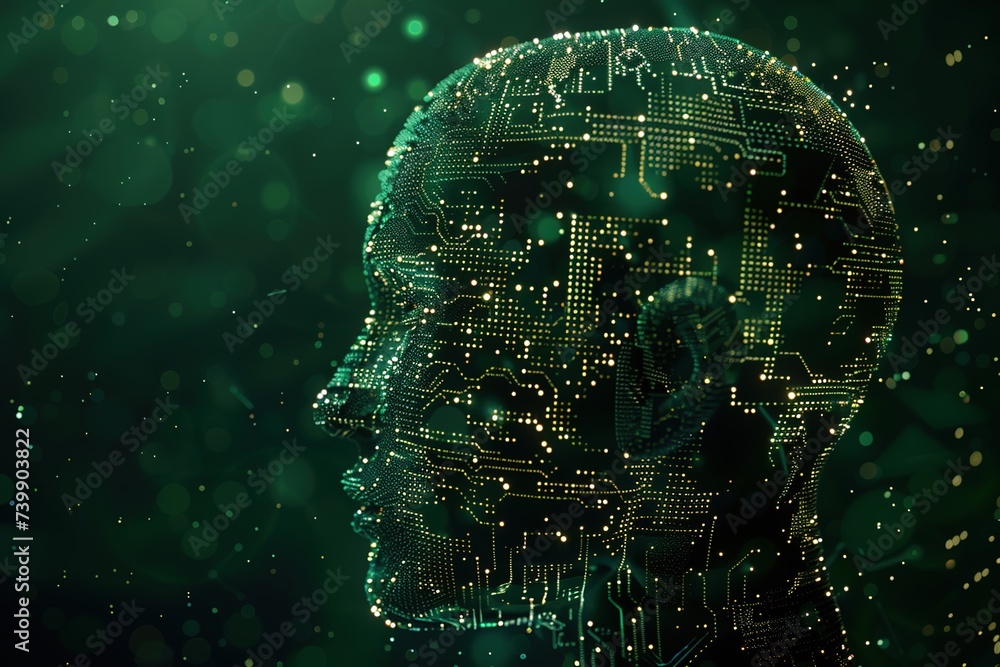 Face of AI Digital green Tech Circuit Board Pattern with Electronic ...