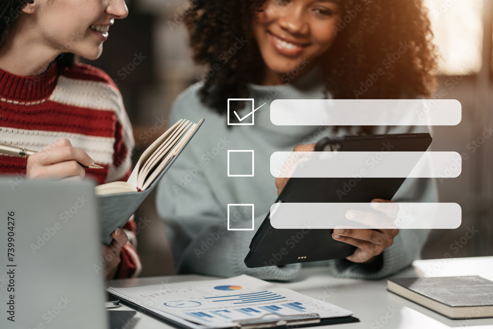 Business performance checklist concept, businessman using tablet and ...