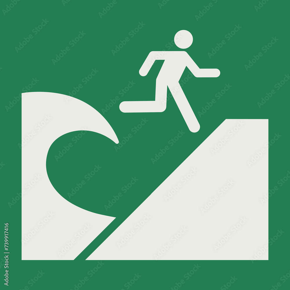 SAFETY CONDITION SIGN PICTOGRAM, TSUNAMI EVACUATION AREA ISO 7010 ...