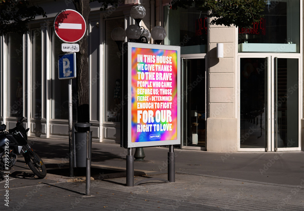 Mockup of customizable sign on sidewalk with no entry sign Stock ...