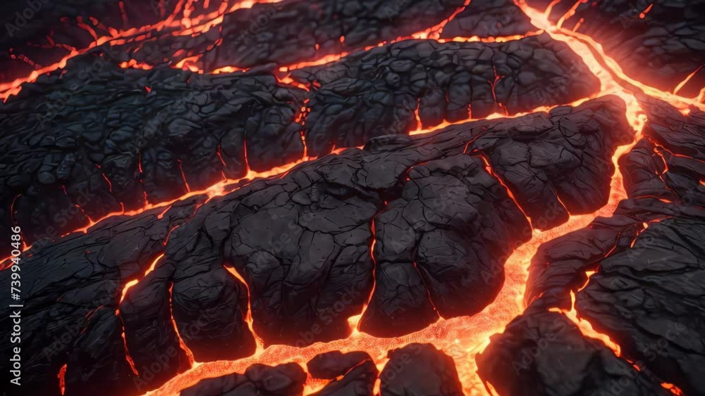 cracked rock with lava flowing through the cracks. The contrast between ...