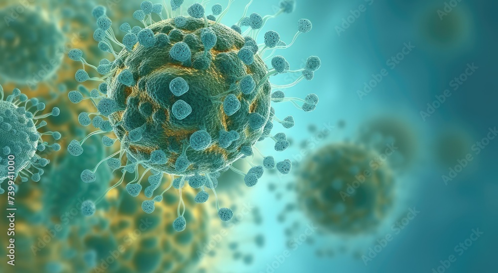 Green and blue disease strains, T cells, cancer cells in human body ...