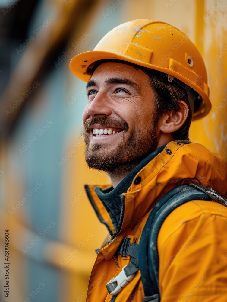 smiling or laughing construction worker, Rich expressions and postures ...