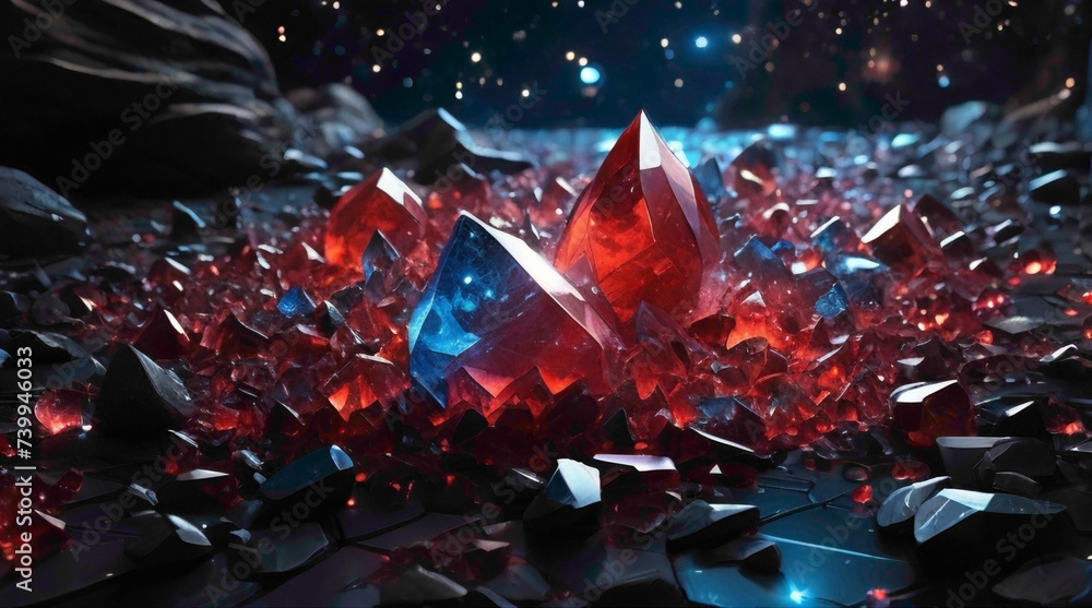 crystals background in transparent red and black color with diamond ...