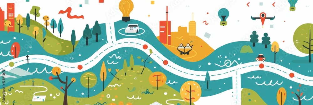 Playful Illustrated Map Journey - A colorful and whimsical illustration ...