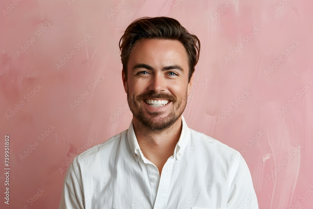 Confident man displays flawless oral hygiene in dental advertisement ...