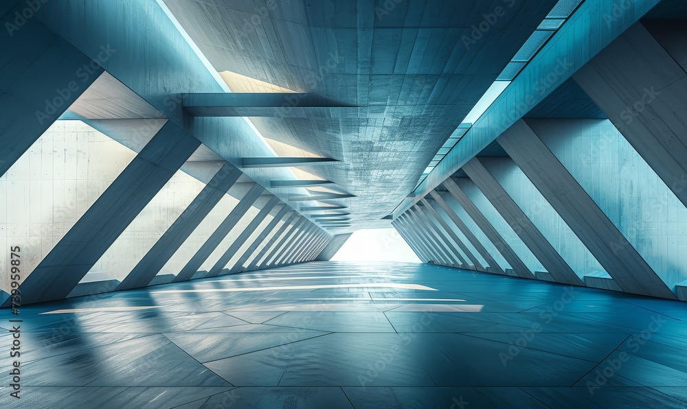 Abstract Light And Shadows Play Inside A Modern Concrete Architectural Structure With A