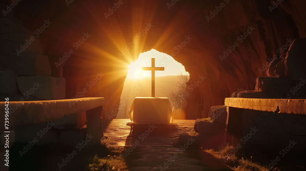 Easter Sunrise Empty Tomb, Shroud Cross Resurrection of Jesus Christ ...