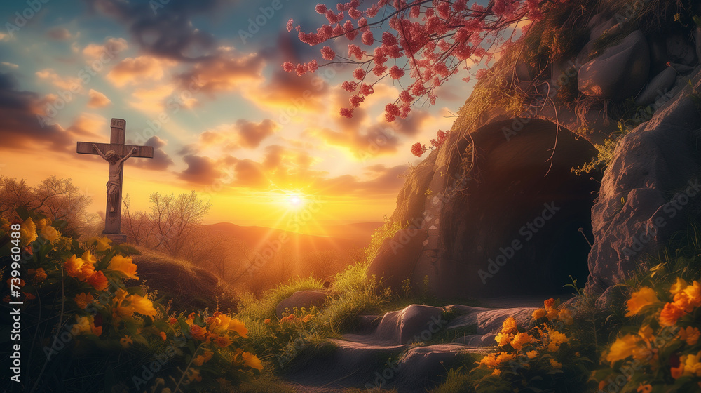 Easter Sunrise Empty Tomb, Shroud Cross Resurrection of Jesus Christ ...