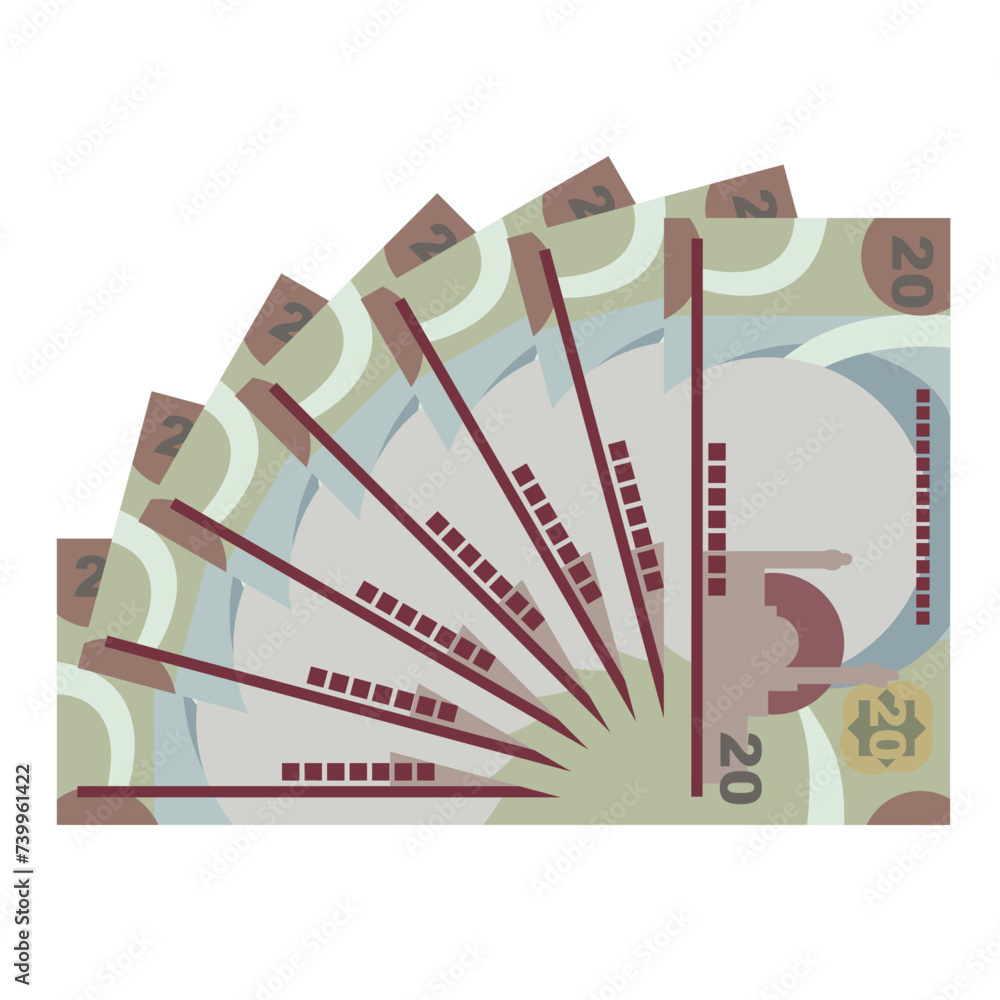 Bahraini Dinar Vector Illustration. Bahrain money set bundle banknotes ...
