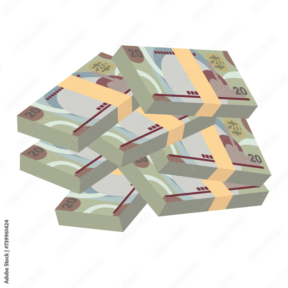 Bahraini Dinar Vector Illustration. Bahrain money set bundle banknotes ...