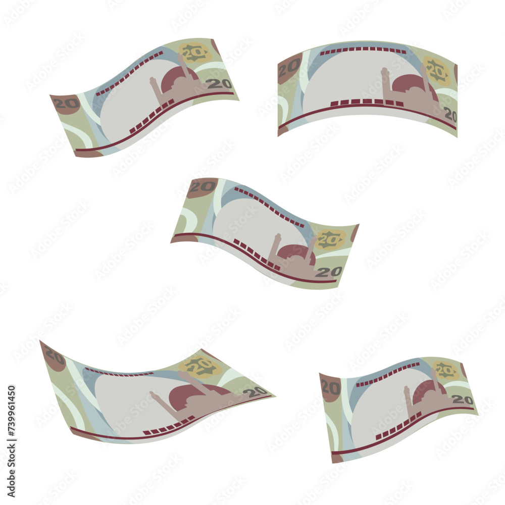 Bahraini Dinar Vector Illustration. Bahrain money set bundle banknotes ...