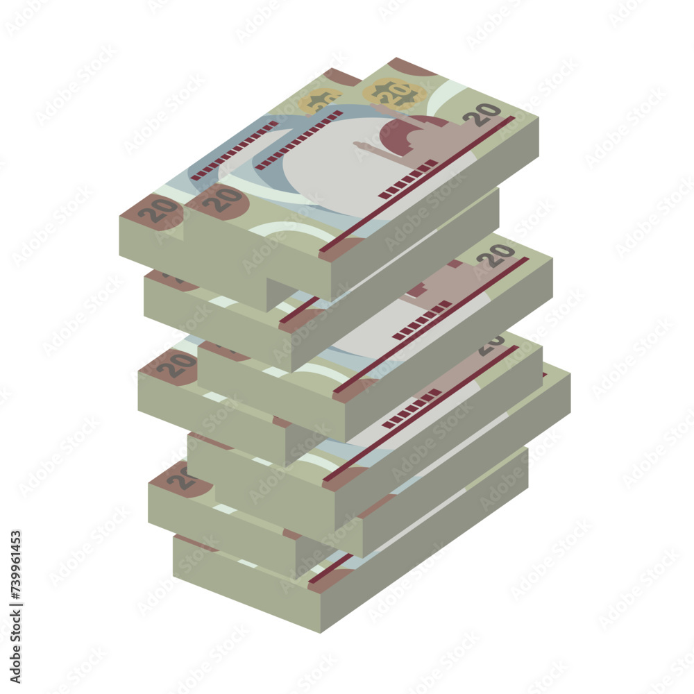 Bahraini Dinar Vector Illustration. Bahrain money set bundle banknotes ...