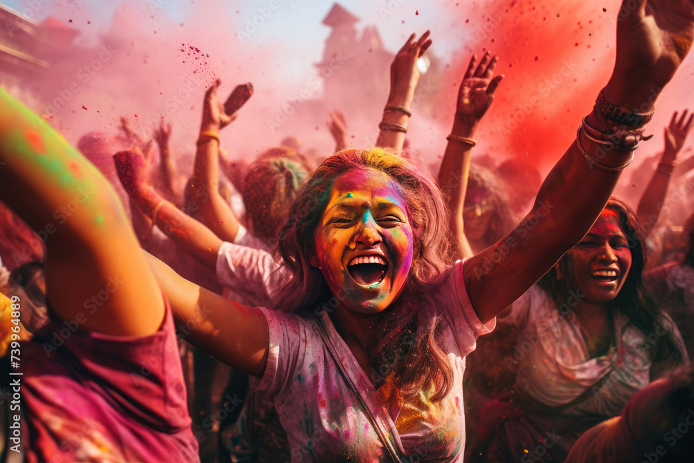 Holi color festival. People celebrating the Holi festival of colors and ...