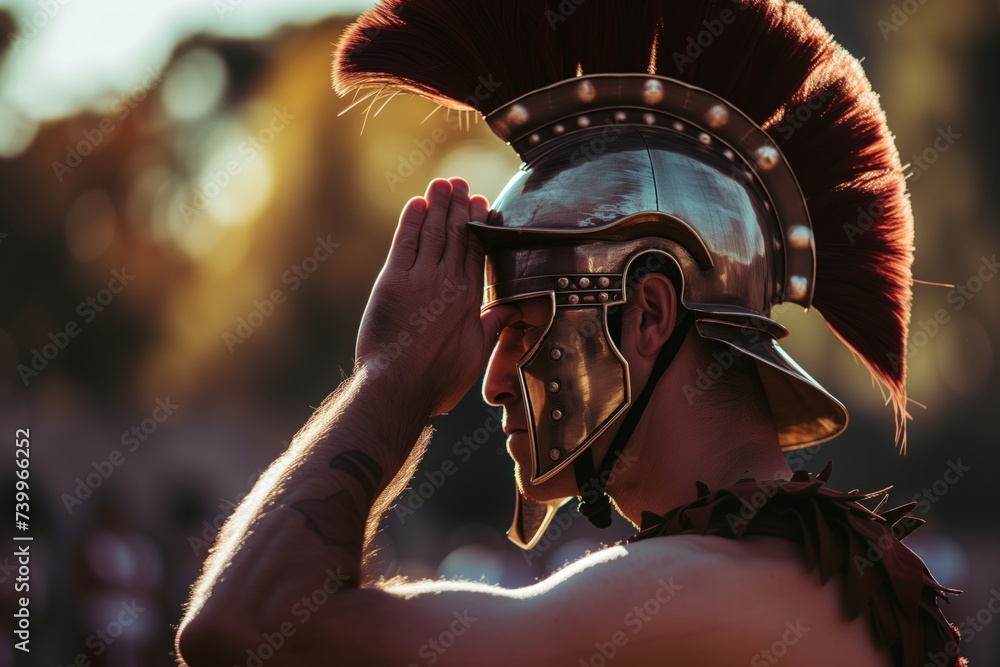 profile of gladiator with plumed helmet saluting before combat Stock ...