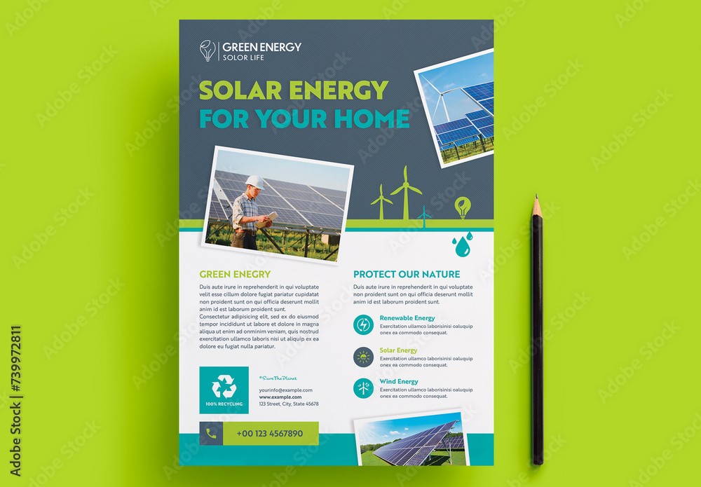 Green Energy Flyer Layout Stock Template | Adobe Stock