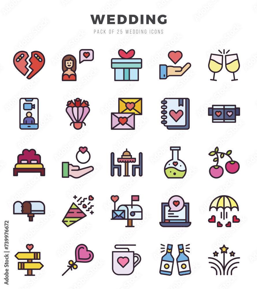 Set of Wedding Icons. Simple line art style icons pack. Stock Vector ...