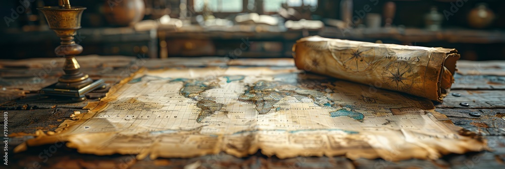Antique world maps with classic cartography and sea monsters ...