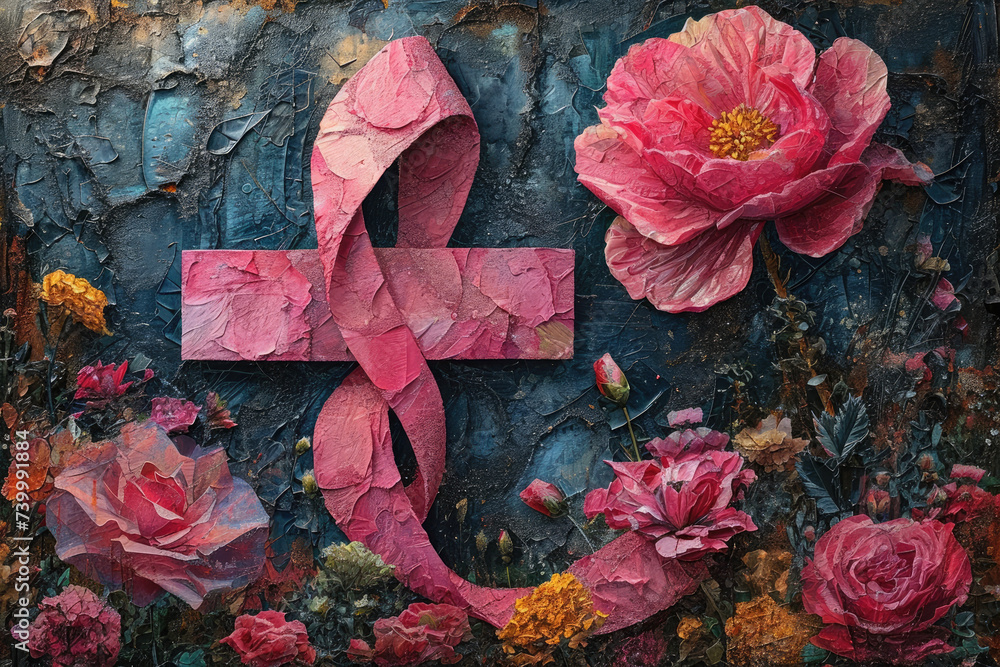 Surrealistic collage combining symbolic elements related to cancer ...