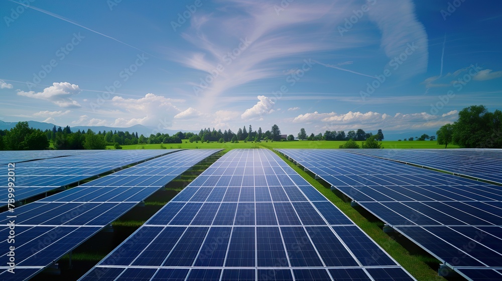 Solar energy and standalone solar arrays in fields and in the village ...