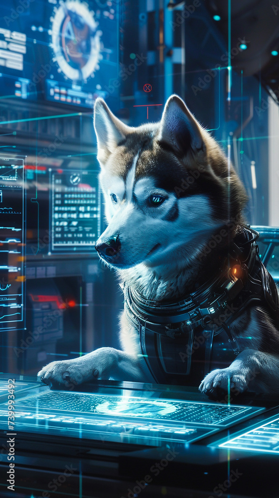 Spy huskies and corgis in a high tech laboratory using gadgets and ...