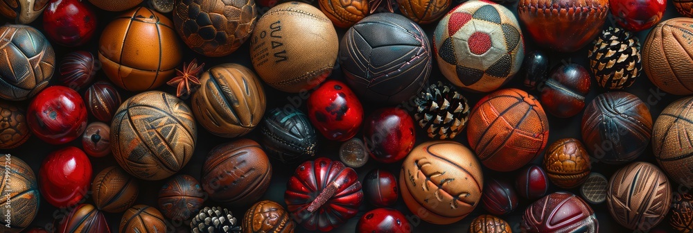 Sports themed pattern with various balls and equipmen, Background Image ...