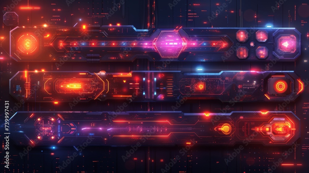 Technology banners collection in cyberpunk style. Abstract sci-fi text ...